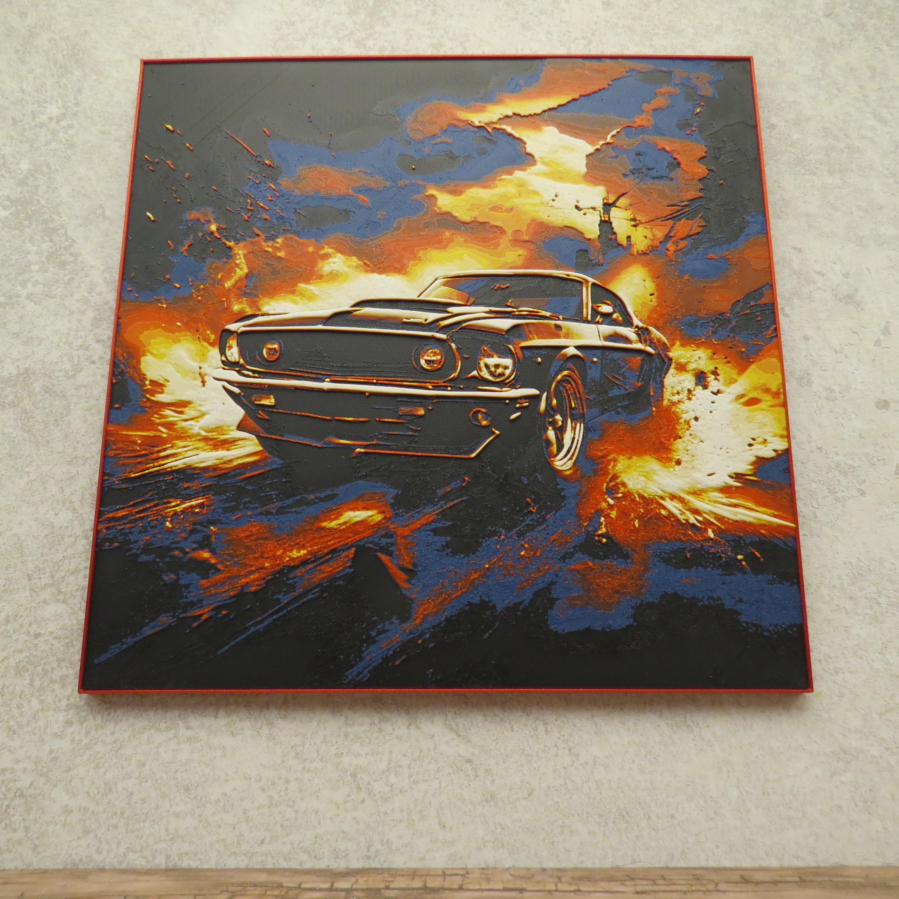 Mustang Muscle Car Hueforge 3D Print Mural Wall Decoration Vintage Cars ...