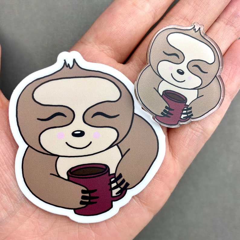 Coffee Sloth Sticker Cute Sloth Custom Vinyl Sticker - Etsy