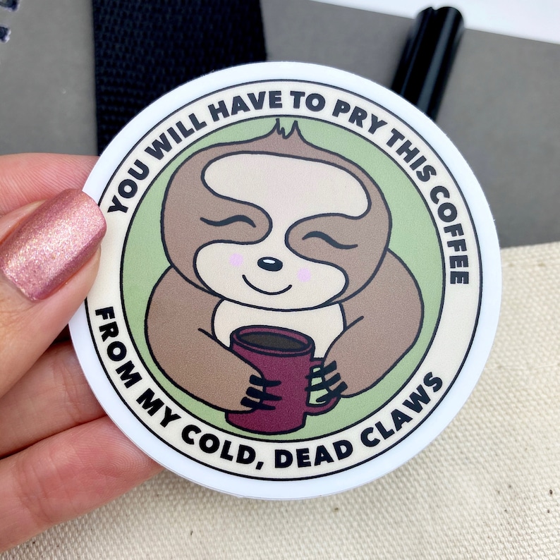 Coffee Sloth Sticker Cute Sloth Custom Vinyl Sticker - Etsy