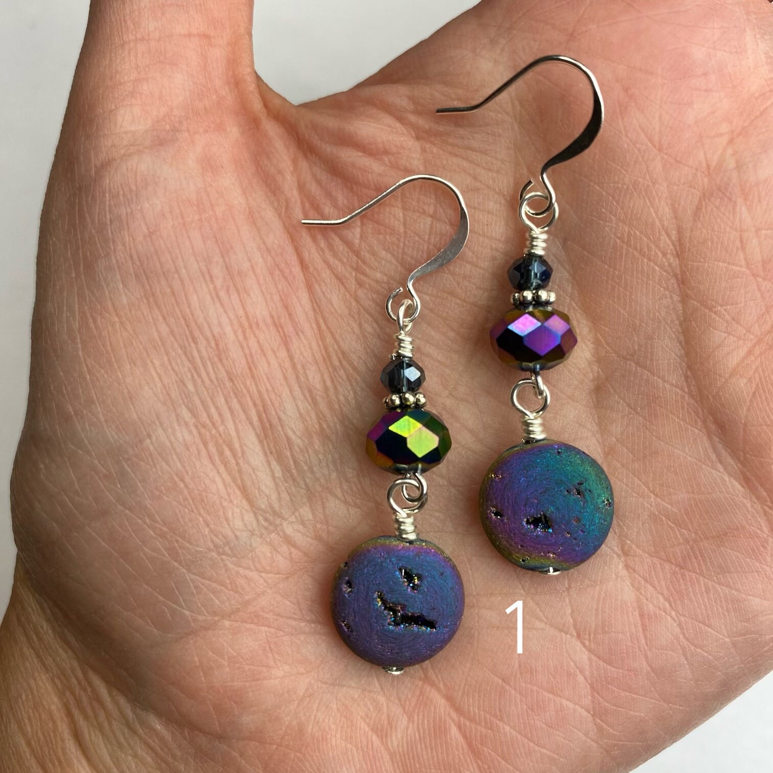 Dainty Iridescent Quartz Geode Gemstone Double Dangle Earrings - Etsy