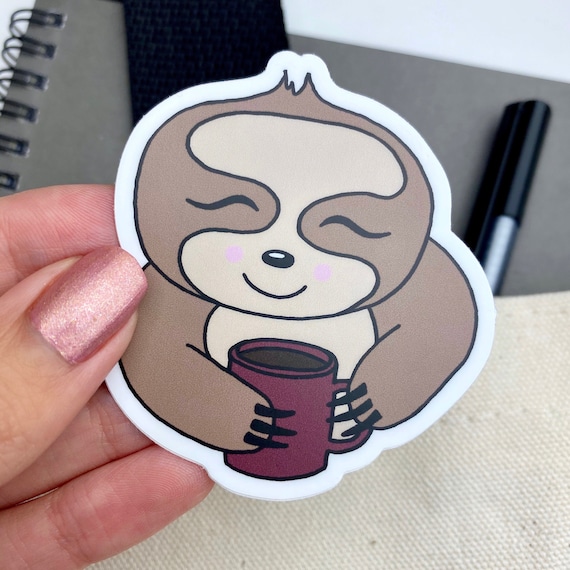 Coffee Sloth Sticker Cute Sloth Custom Vinyl Sticker | Etsy