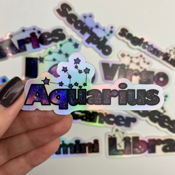 AQUARIUS Holographic Sticker Zodiac Custom Sticker | Etsy