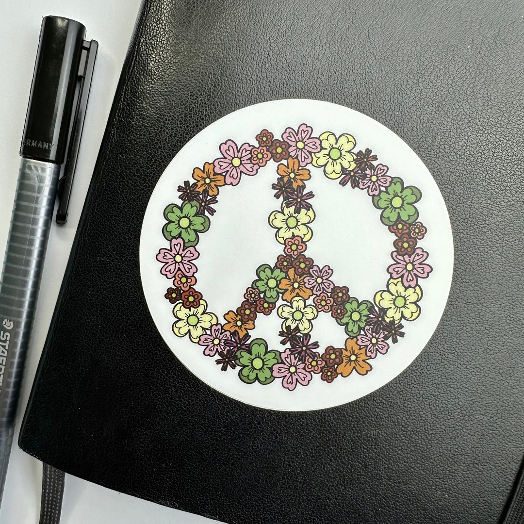 Floral Peace Sign Sticker | Cute Peace in Bloom Custom Vinyl Sticker ...