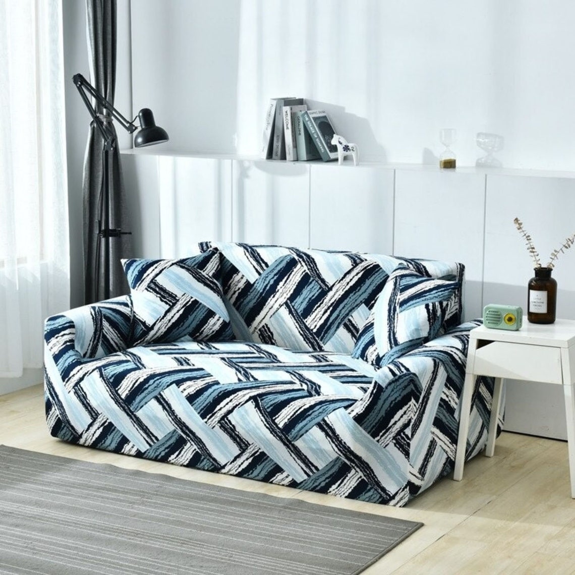 Blue Sofa Cover Slip 1/2/3/4 Seater - Etsy