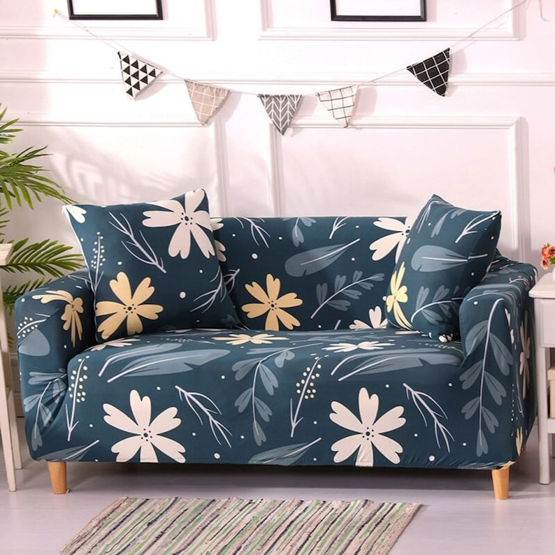 Blue Sofa Cover Slip 1/2/3/4 Seater - Etsy