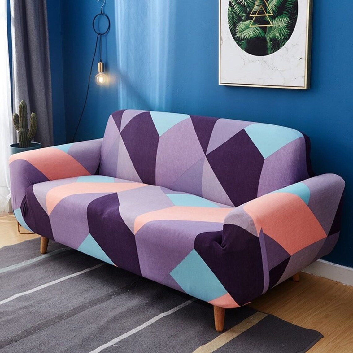 Blue Sofa Cover Slip 1/2/3/4 Seater - Etsy