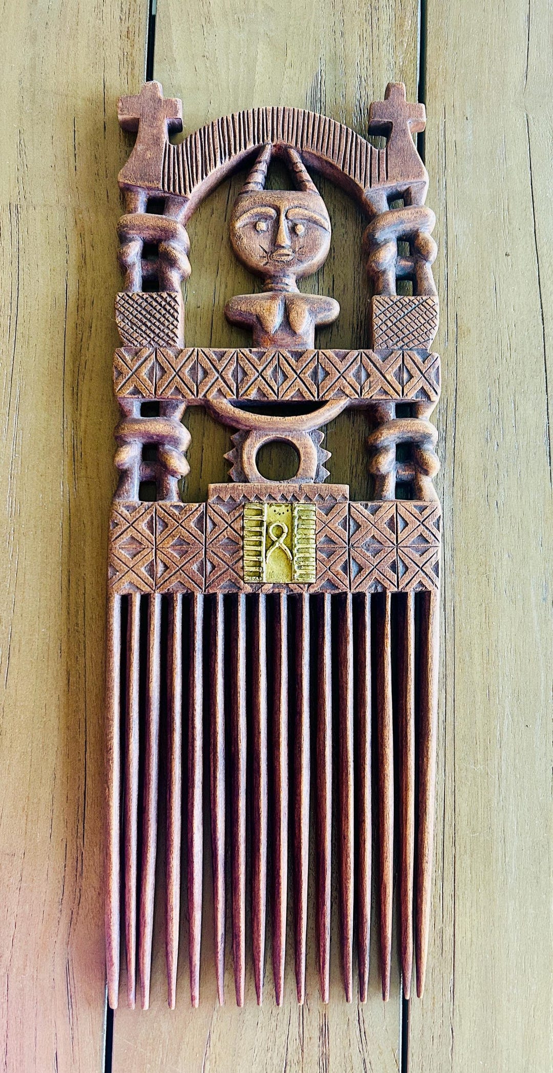 African Ashanti Hand Carved Large Wooden Comb Vintage - Etsy