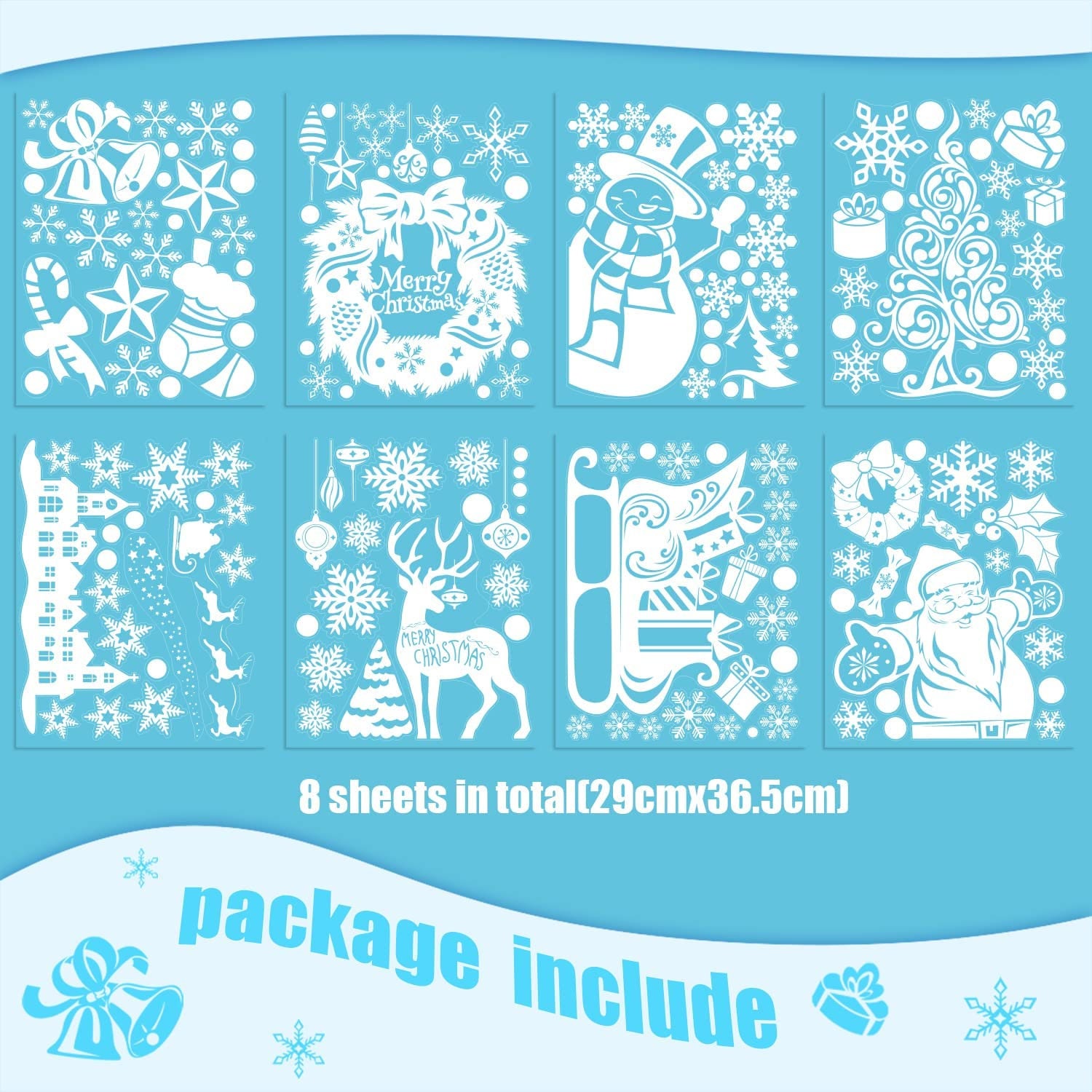 300 PCS OR 167 PCS 8 Sheet Christmas Snowflake Window Cling Stickers ...