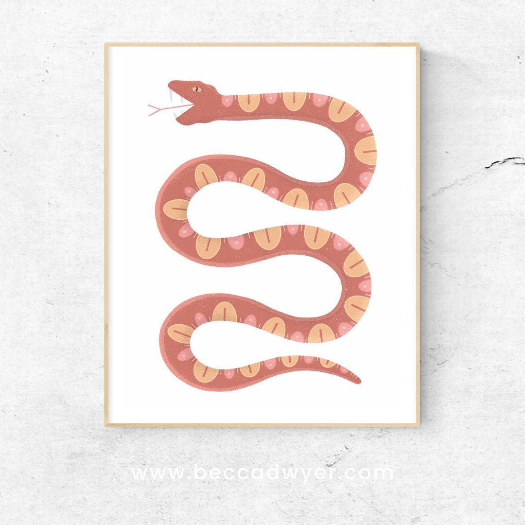 Snake Illustration Art Print Reptile Wall Art Floral Snake Illustration ...