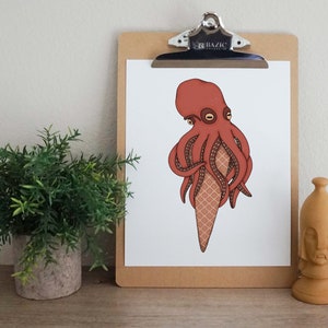 Octocone Art Illustration Octopus Ice Cream Cone Wall Art | Etsy