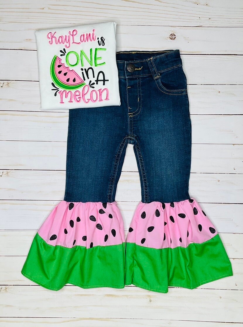 One in a Melon Birthday Bell Bottom Outfit, Watermelon Birthday Theme ...