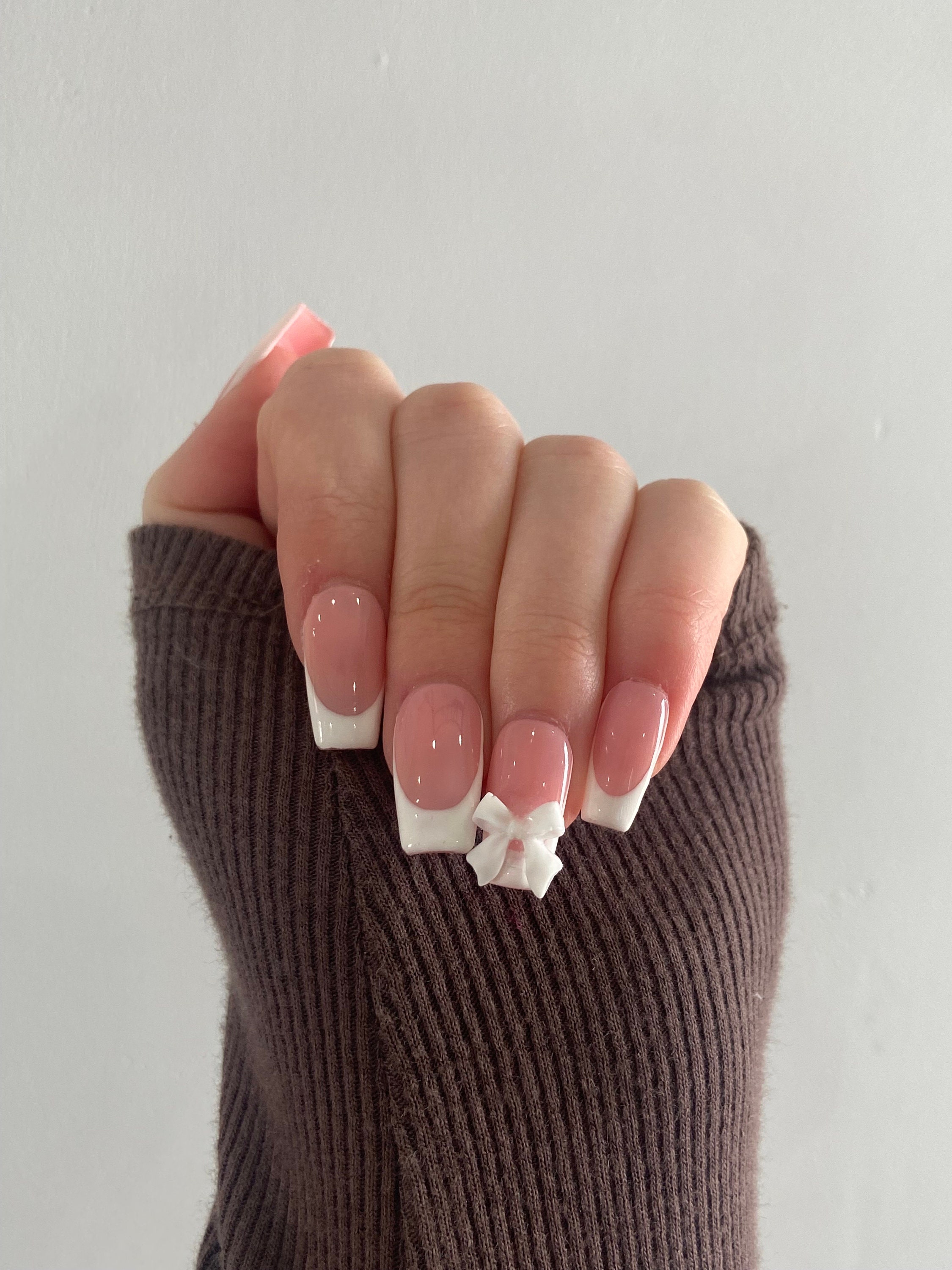 Bow French Tip, Press on Nails, Cute Trendy Nails, Press on Nails, Bow Nails, French Tip, White ...