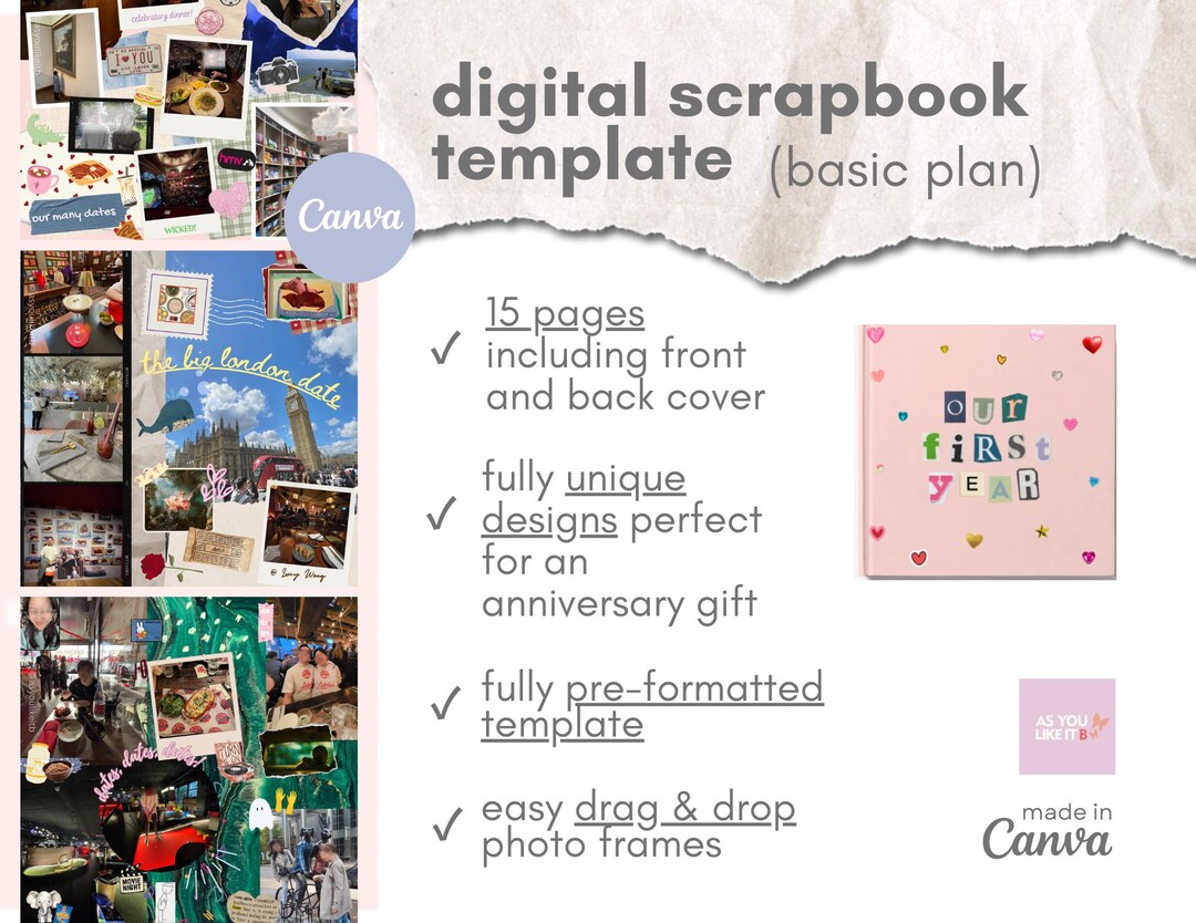 Digital Scrapbook/photobook Canva Template | Basic Plan (anniversary ...