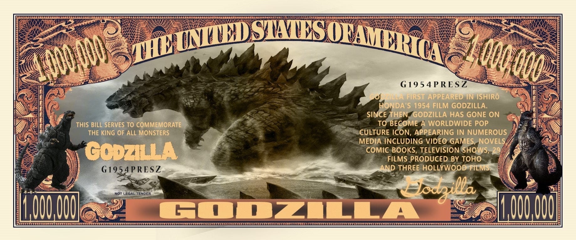 Godzilla Collectible Million Dollar Novelty Money Not Real | Etsy