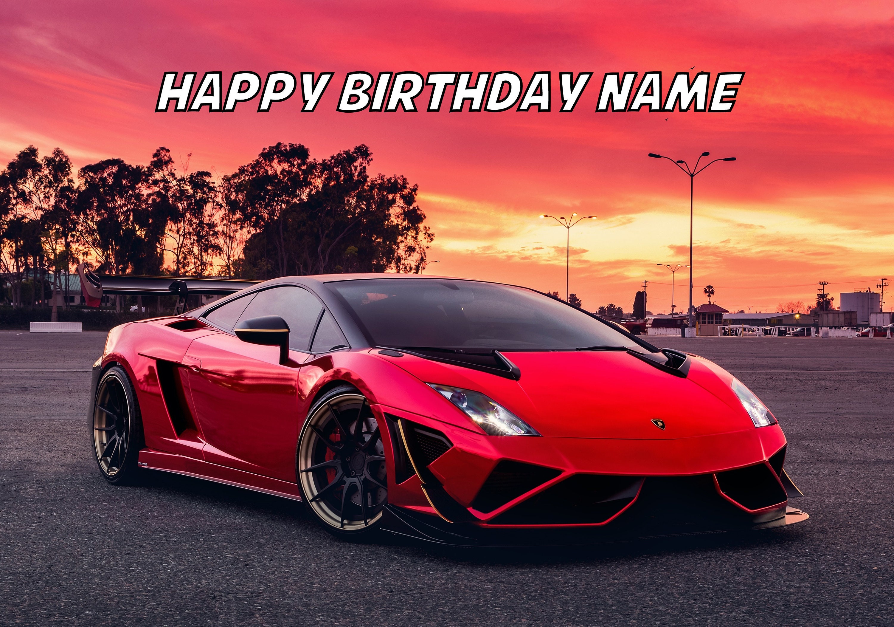 Red Lamborghini Lambo Edible Image Cake Topper 1/4 Sheet Personalized ...
