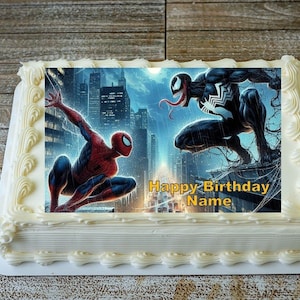 Spiderman Vs Venom Edible Image Birthday Cake Topper 1/4 Sheet ...