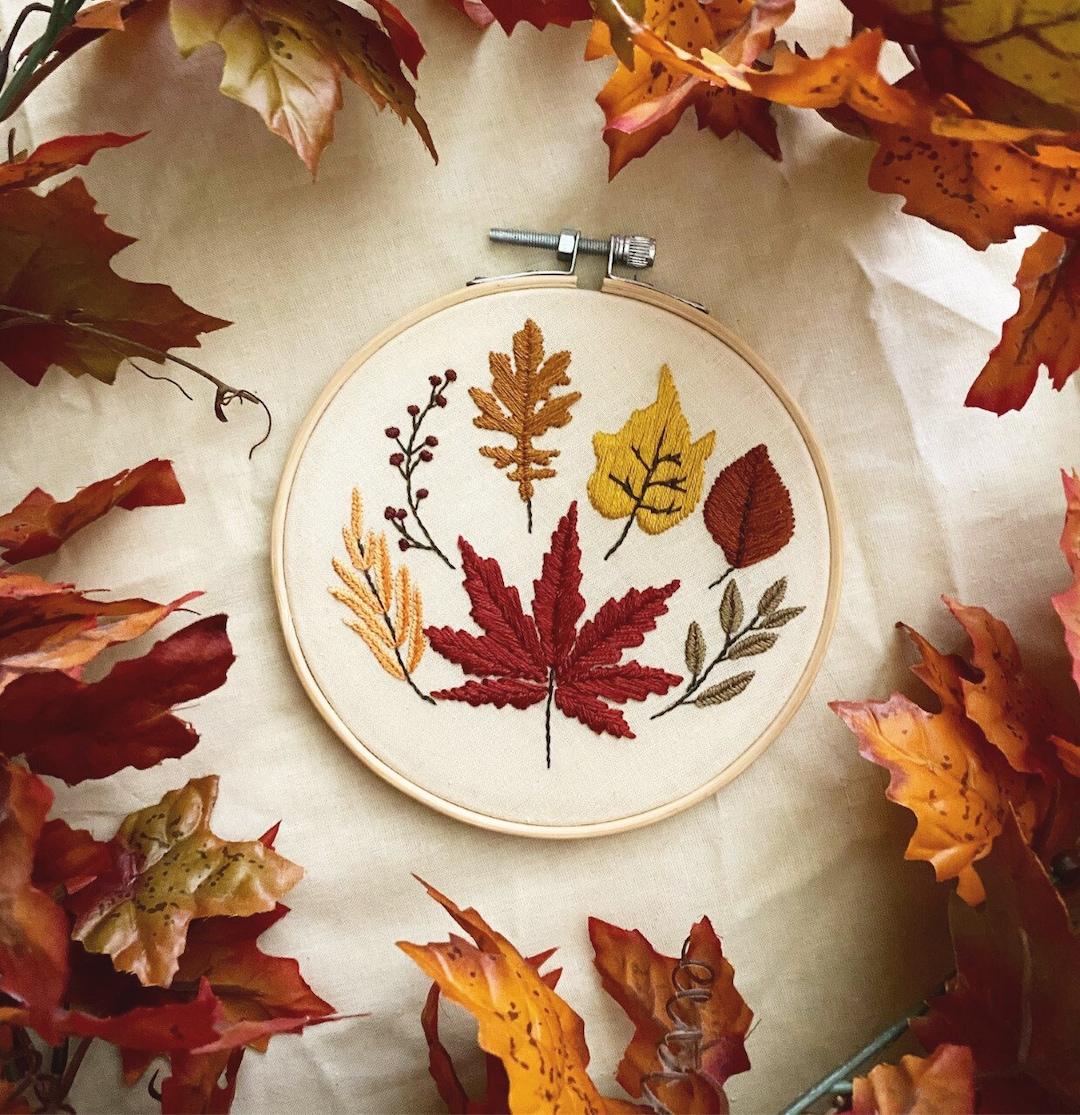 Fall Leaves Embroidery Hoop Art: Autumn Wall Decor - Etsy