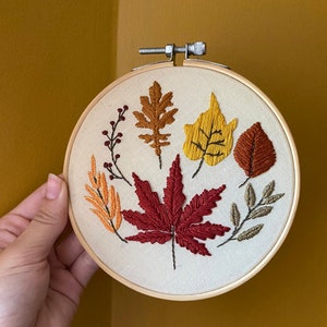 Fall Leaves Embroidery Hoop Art: Autumn Wall Decor - Etsy