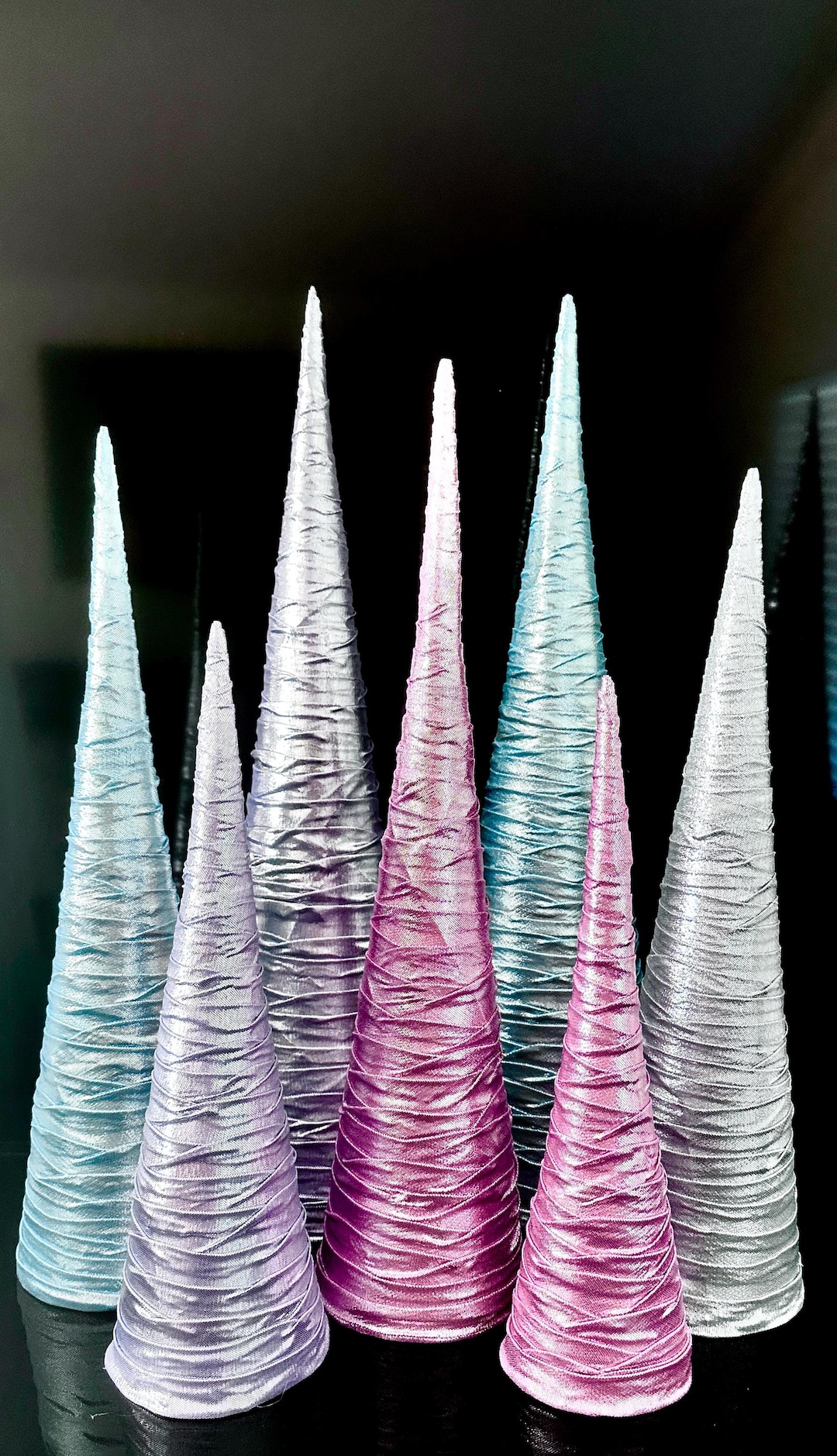 Sparkling Metallic Fabric Cone Trees: Holiday Mantel Decoration - Etsy
