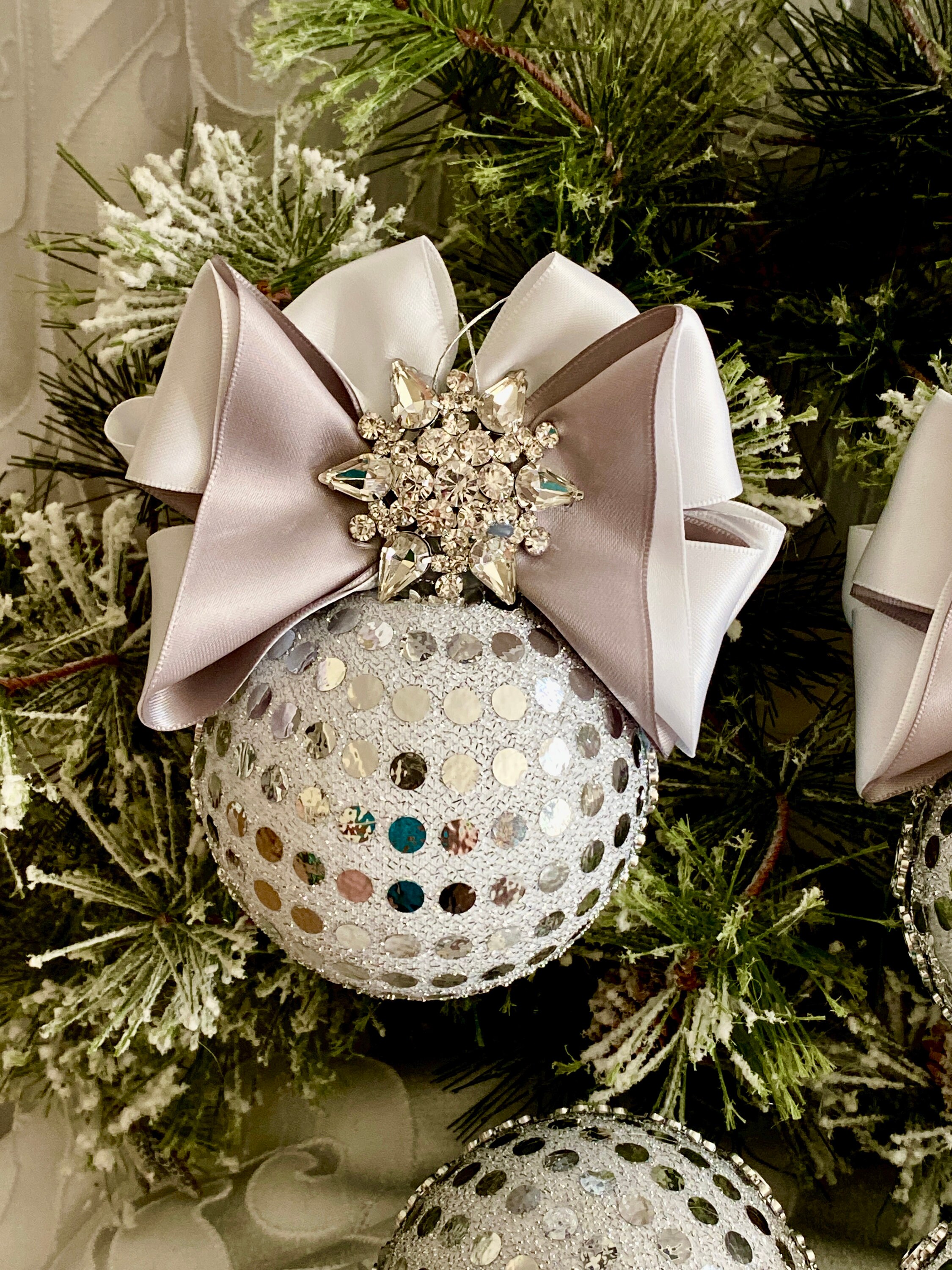 Silver Christmas Ball, Crystal Silver Christmas Bauble, Silver ...