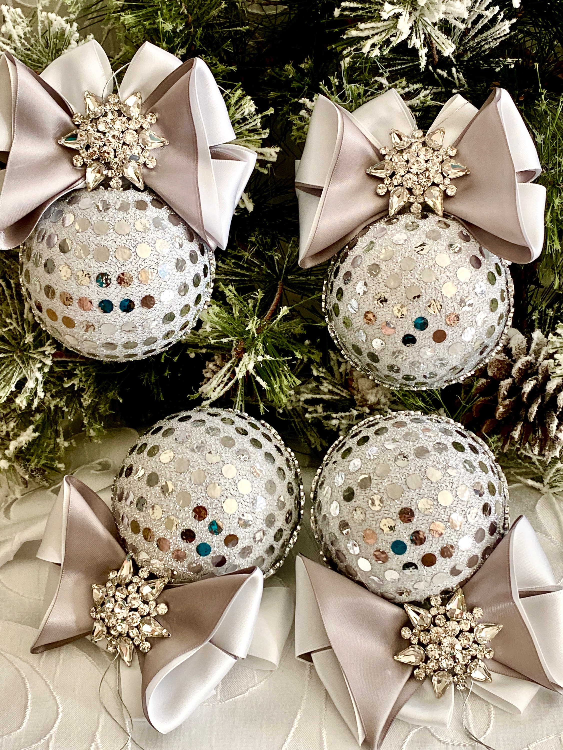 Silver Christmas Ball, Crystal Silver Christmas Bauble, Silver ...