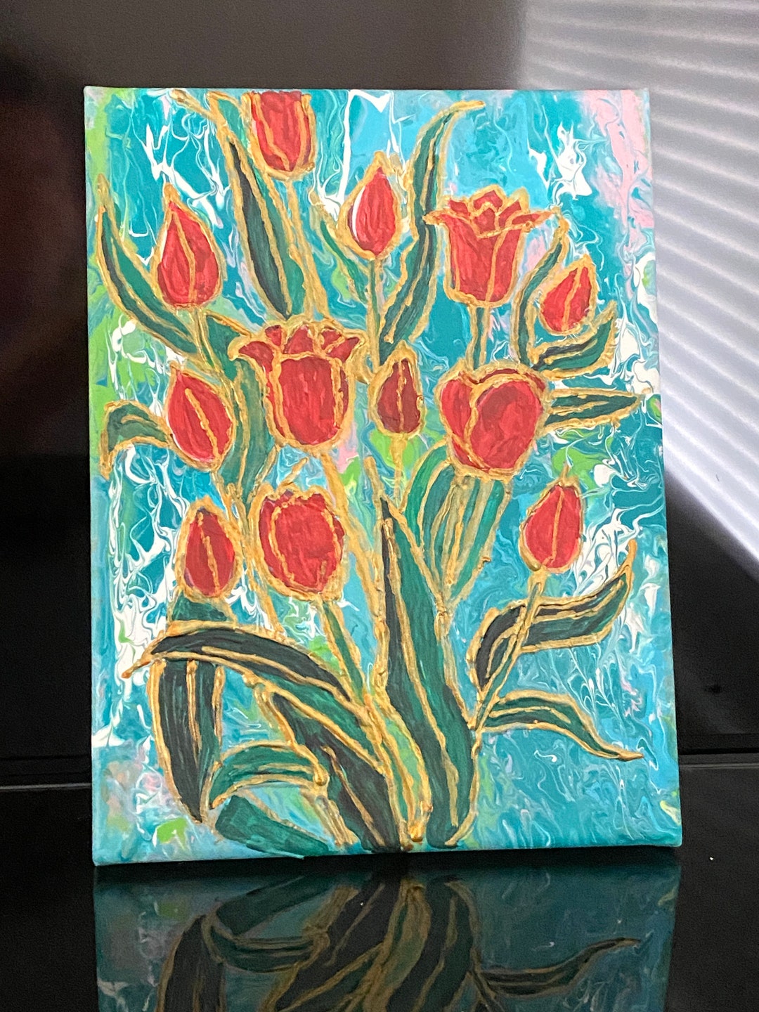 Life Goes on Painting, Original Hand Painting, Tulips Original Hand ...