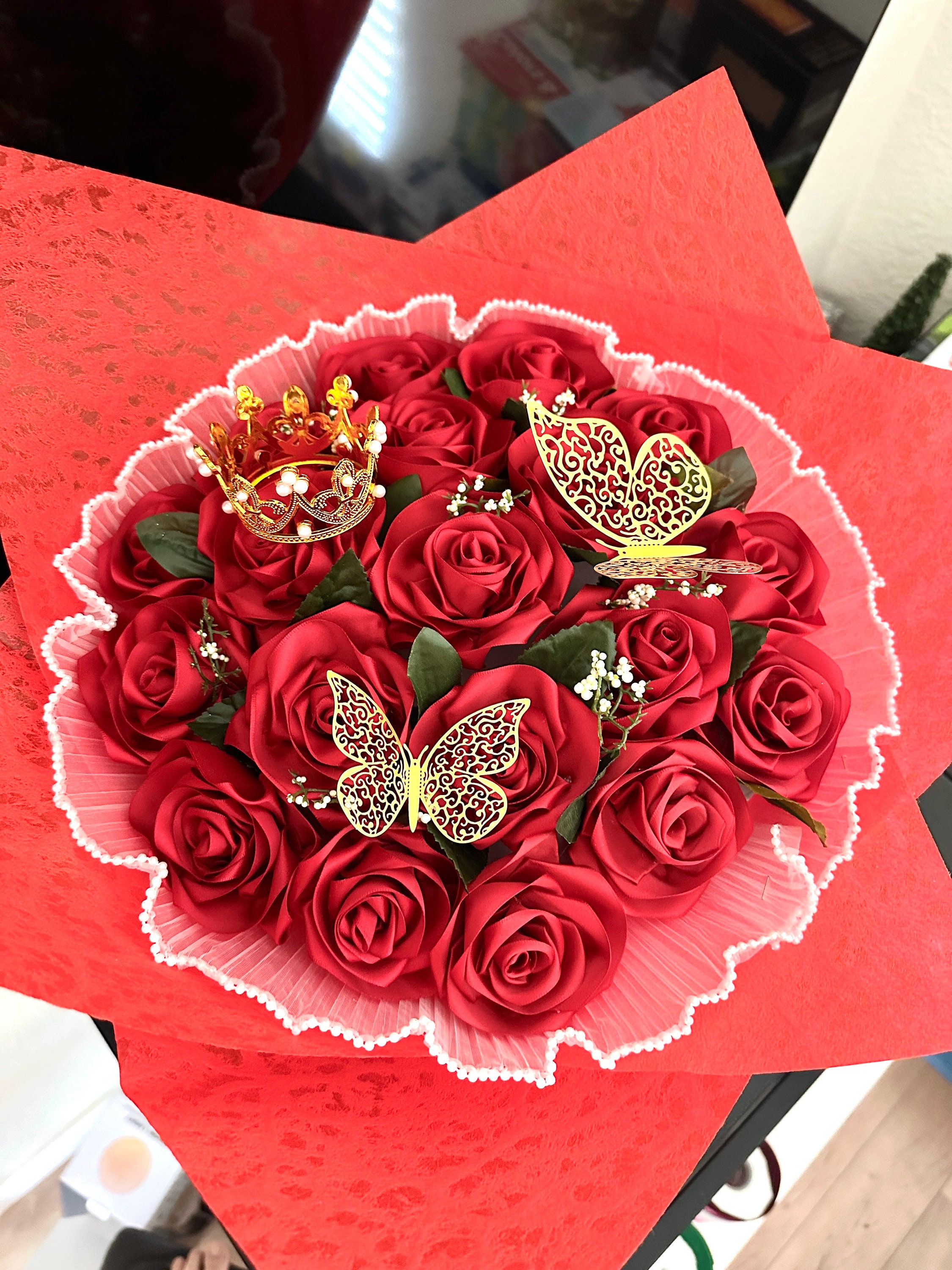 Customizable 24 Eternal Rose Bouquet, Handmade Fake Flowers Bouquet ...