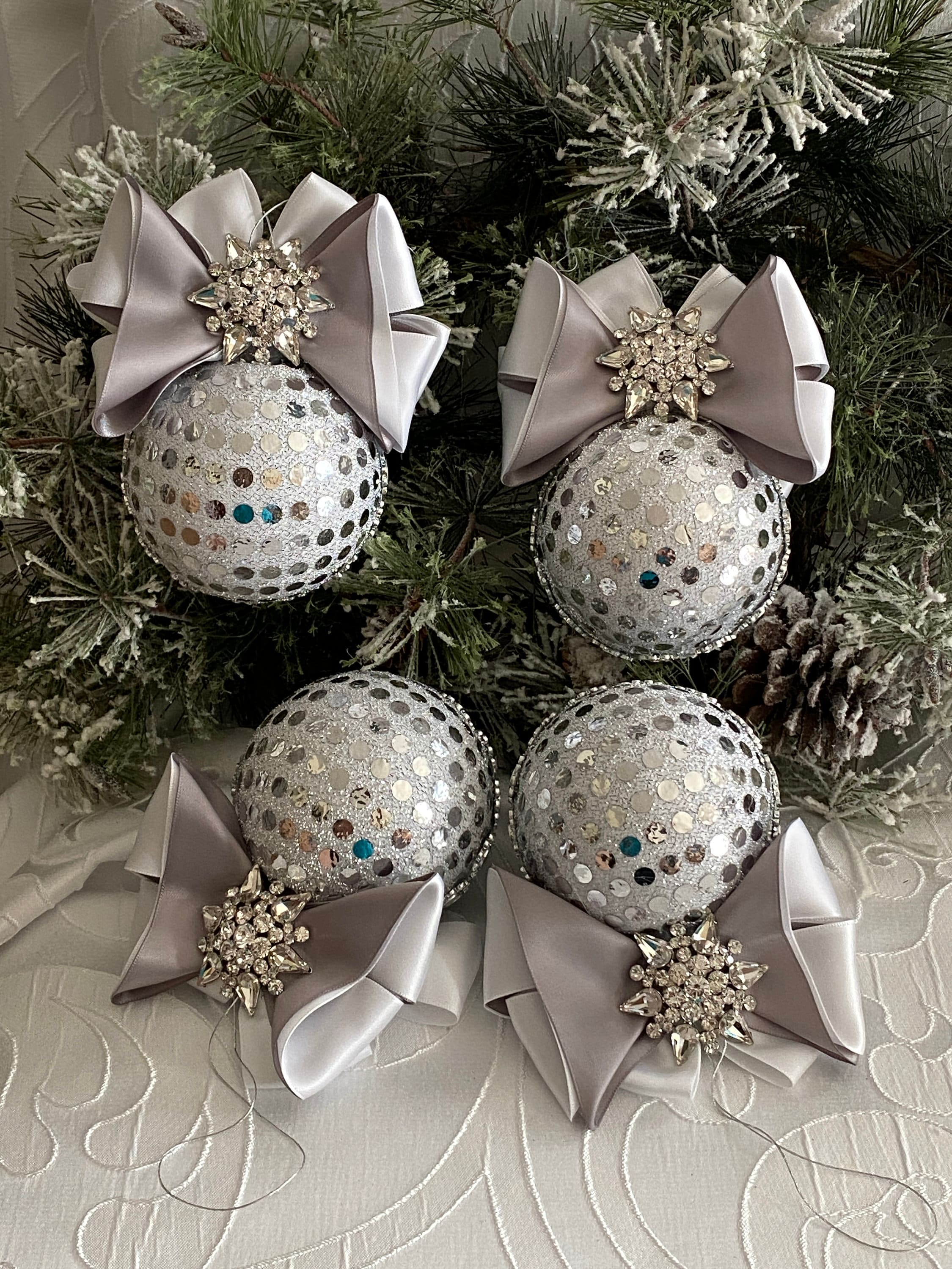 Silver Christmas Ball, Crystal Silver Christmas Bauble, Silver ...