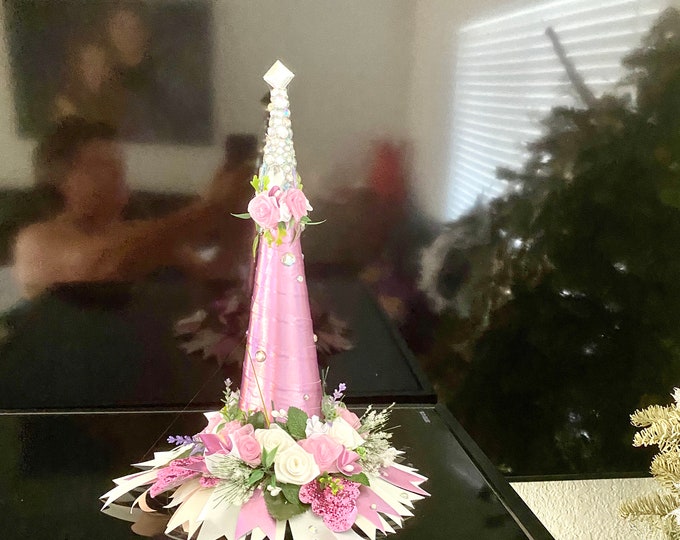 Pink Christmas Mini Tree, Table Centerpiece, Tiered Tray Decoration ...