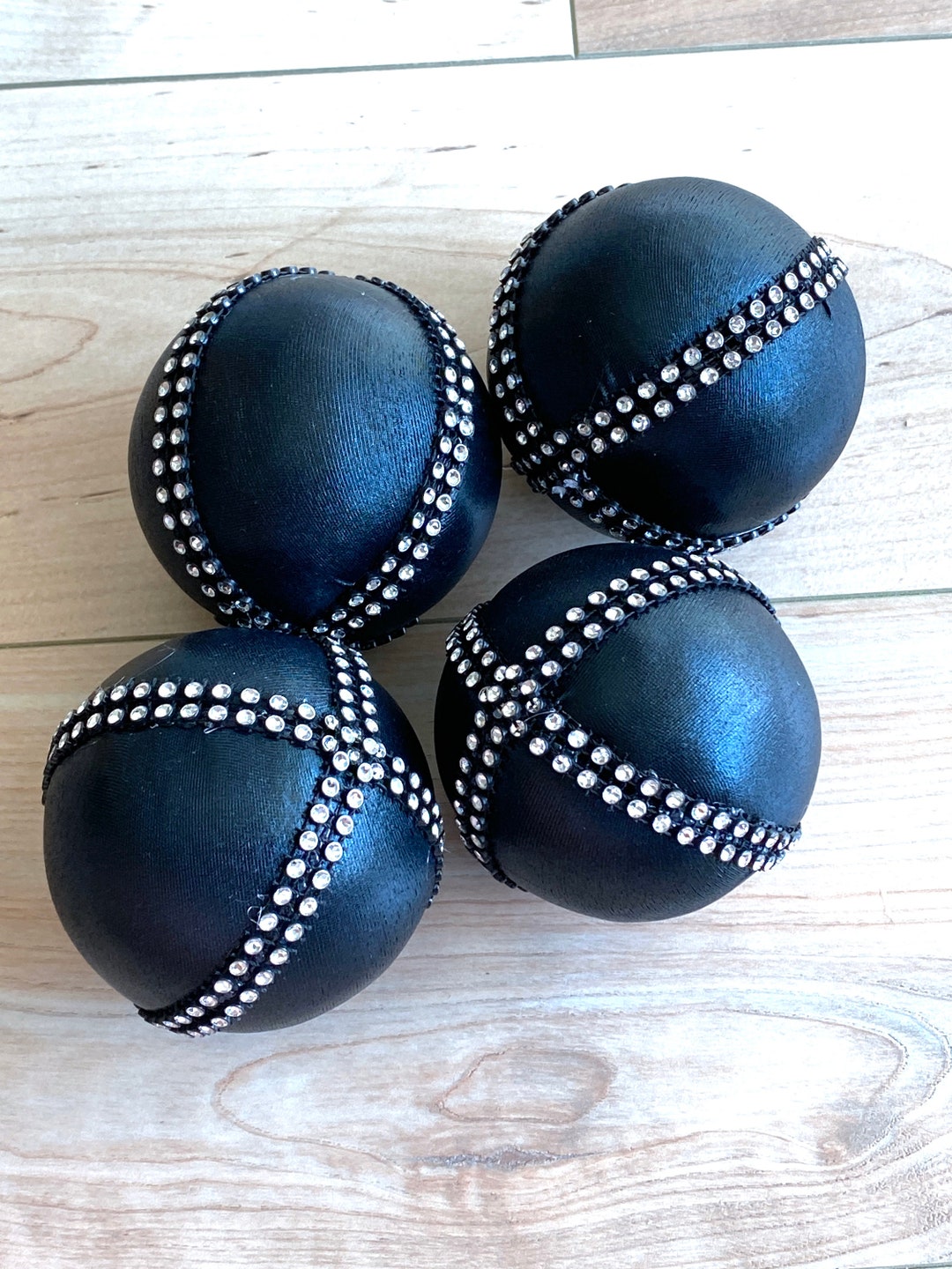 Black Decorative Balls, Set of 4 Balls, Metallic Fabric Black Balls ...