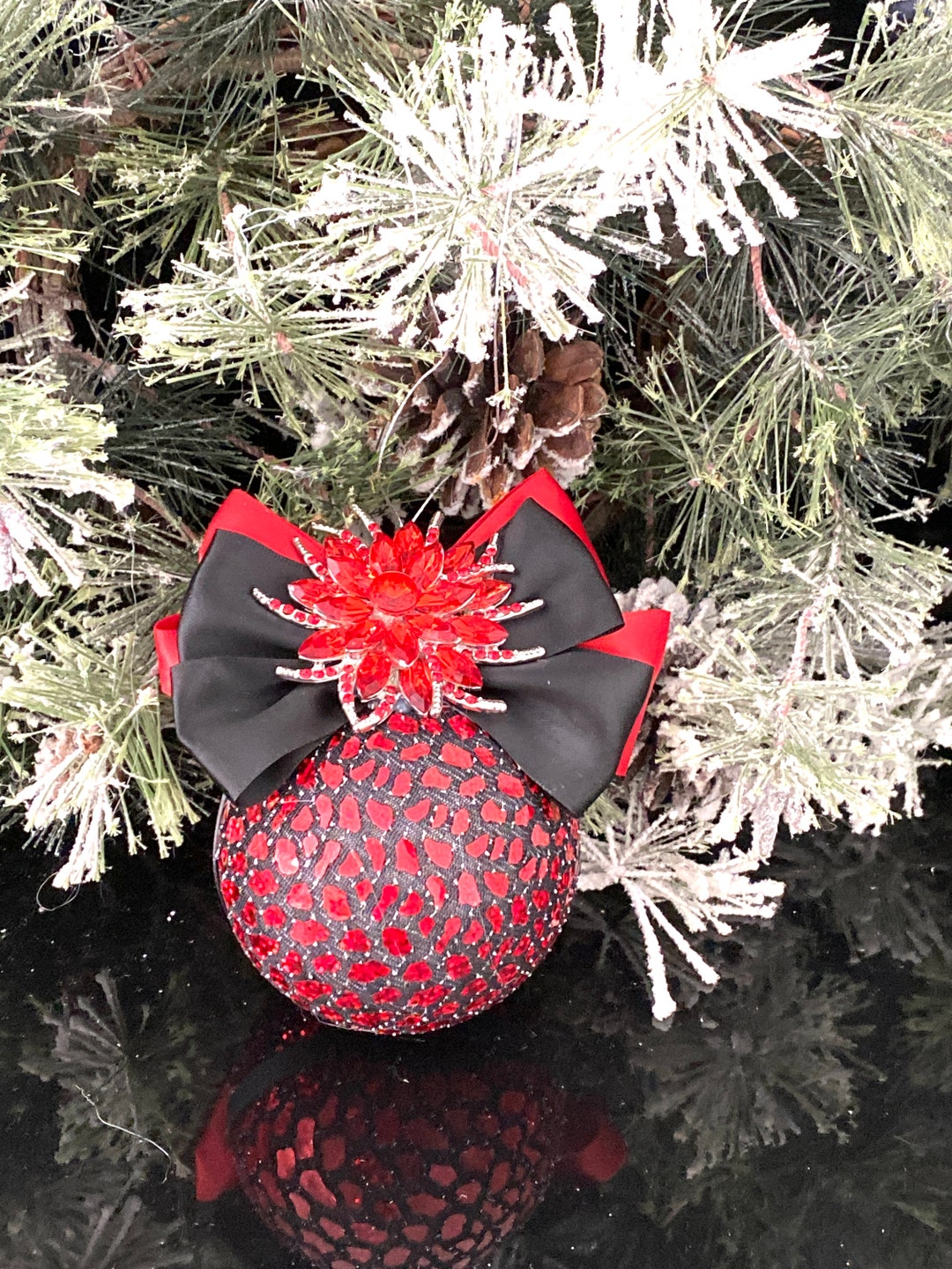 Red Christmas Bauble, Red and Black Tree Decor - Etsy