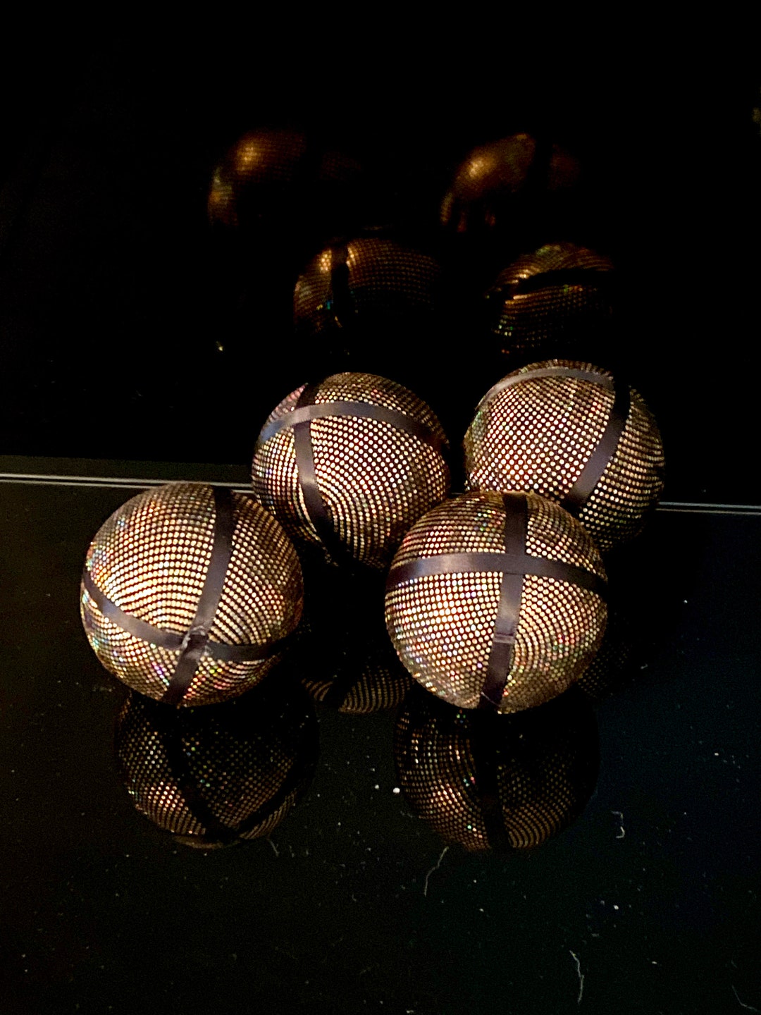 Set of 4 Gold Metallic Fabric Balls, Silver Metallic Balls, Black ...