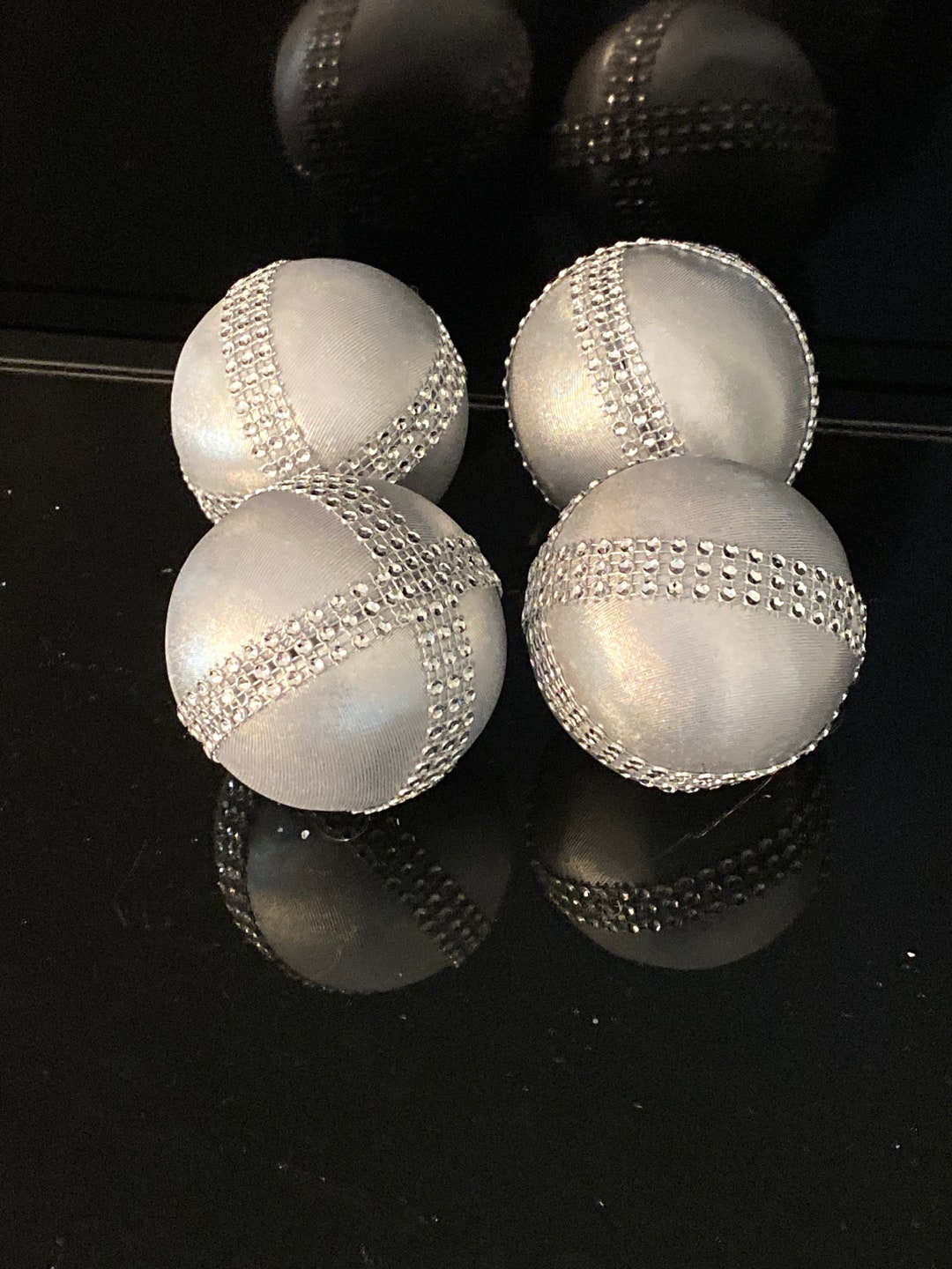 Set of 4 Gold Metallic Fabric Balls, Silver Metallic Balls, Black ...