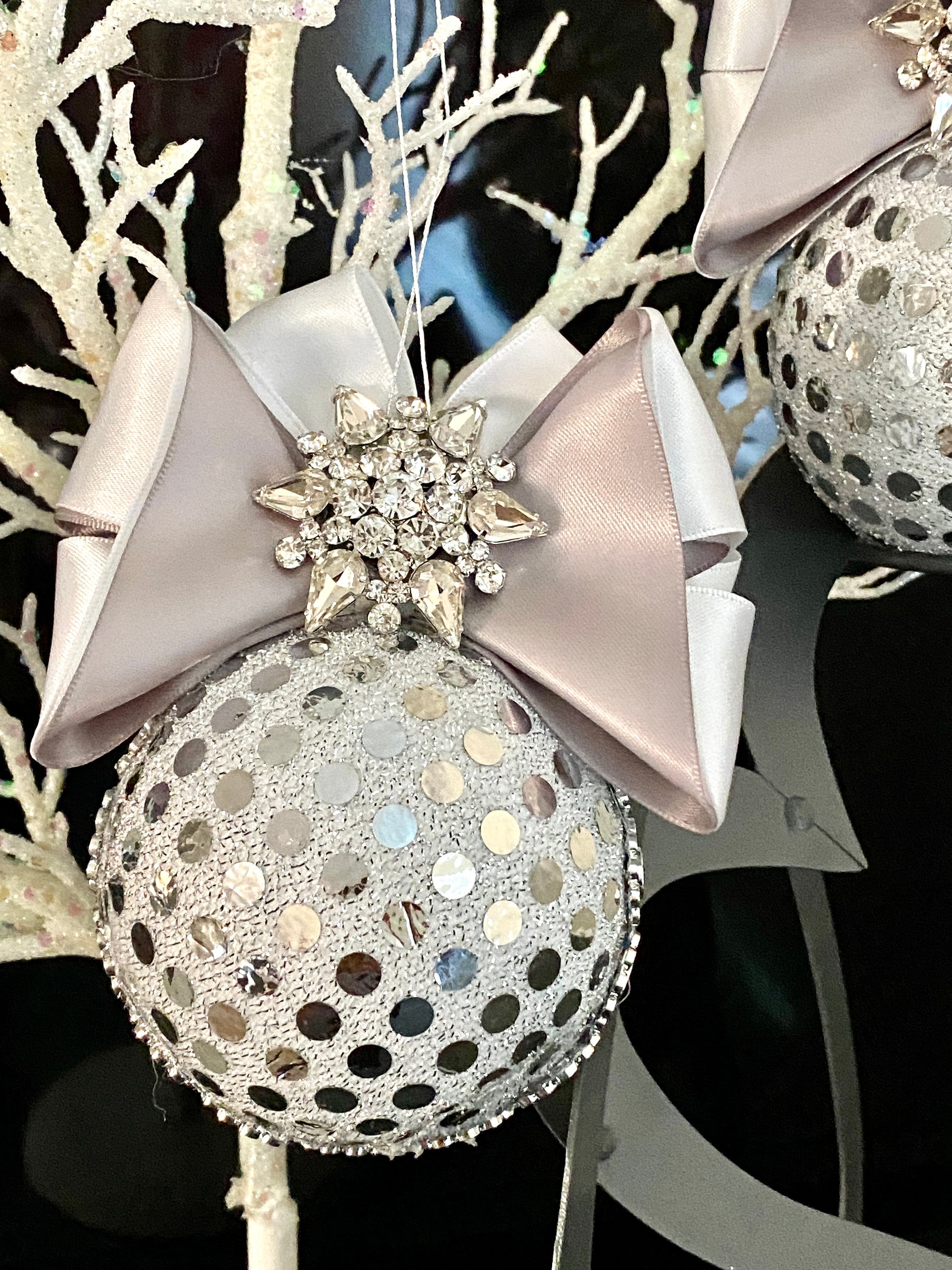 Silver Christmas Ball, Crystal Silver Christmas Bauble, Silver ...