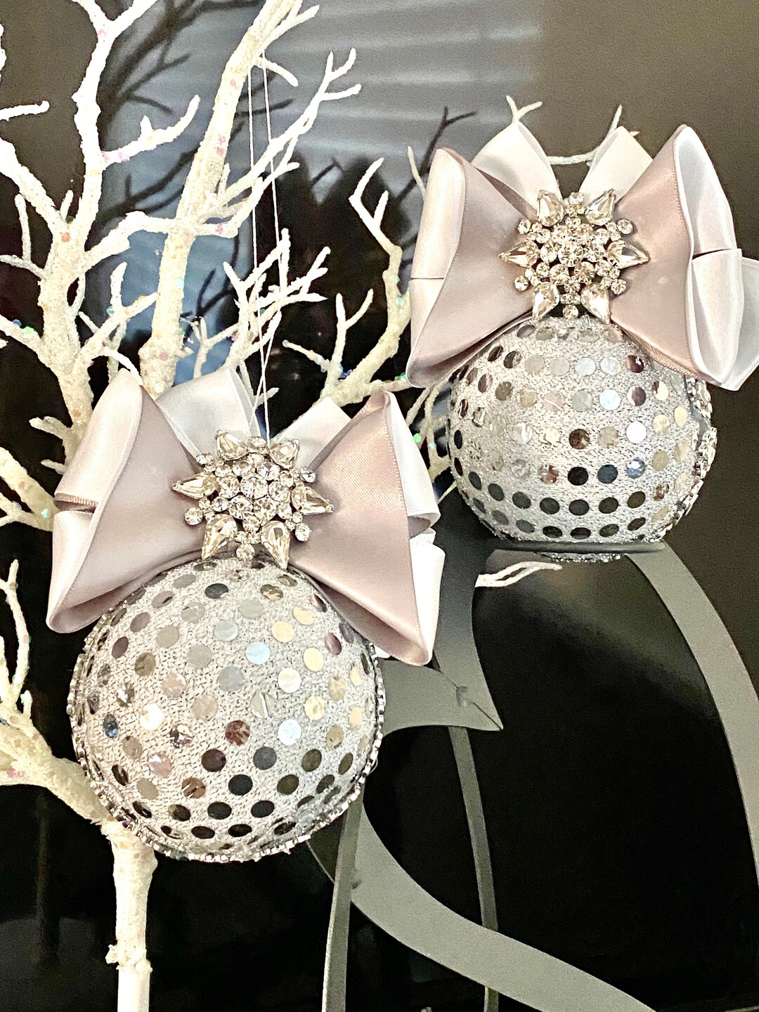 Silver Christmas Ball, Crystal Silver Christmas Bauble, Silver ...