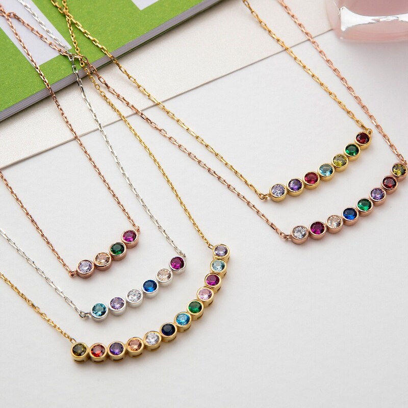 14k Gold Birthstone Necklace - Etsy