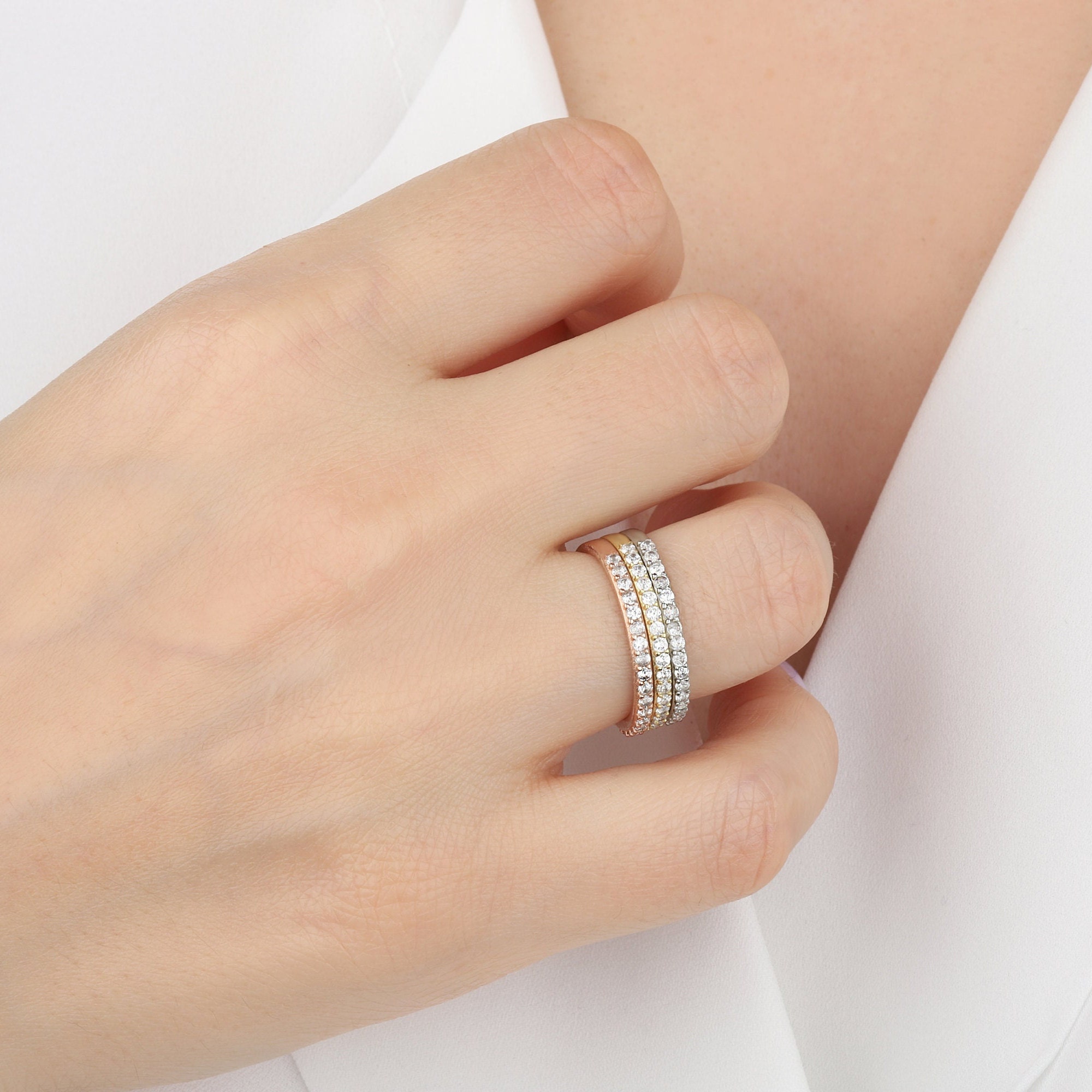 14K Solid Gold Eternity Ring Stacking Rings Stackable Rings | Etsy