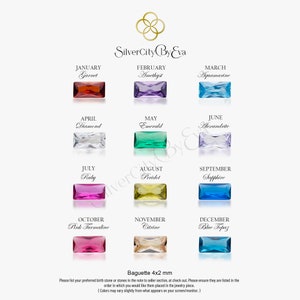 14K Gold Initial Birthstone Rings, Personalized Gifts, Silver Baguette ...