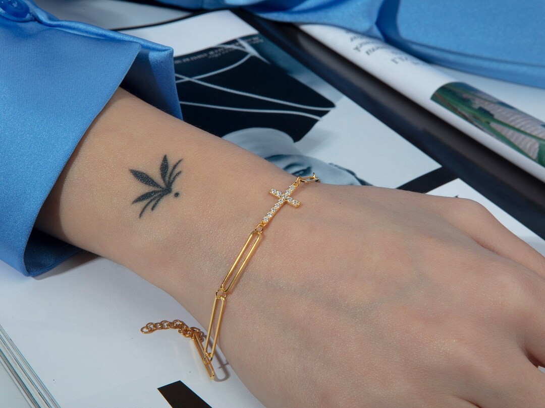Gold Plated Paperclip Cross Bracelets, Gifts for Mothers, Zircon ...