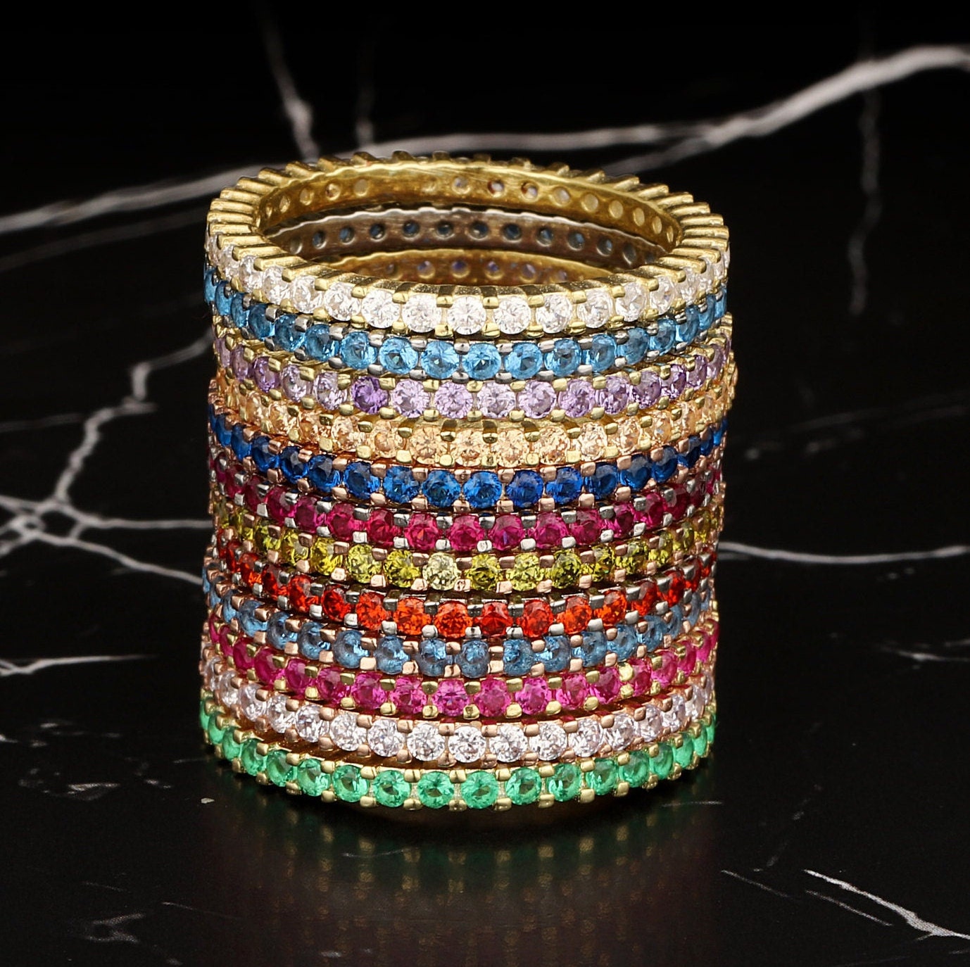 14K Gold Full Infinity Birthstone Ring, Stackable Eternity Band ...