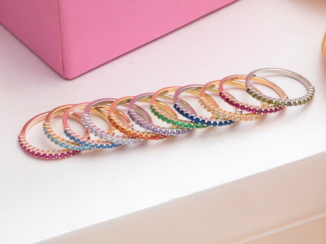 14K Gold Half Infinity Birthstone Rings, Personalized Gifts for Mom ...