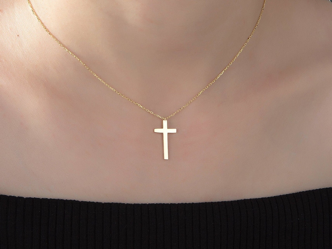 14K Solid Gold Cross Necklaces for Women, 18K Dainty Cross Pendants, Religious Jewelry, Gift for ...