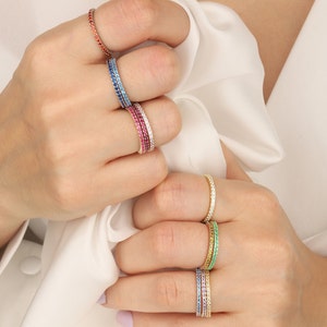 14K Gold Full Infinity Birthstone Rings, Silver Stackable Birthstone ...