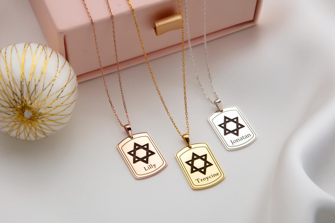 Star of David Necklace With Name, Gold Hebrew Name Necklaces, Silver ...
