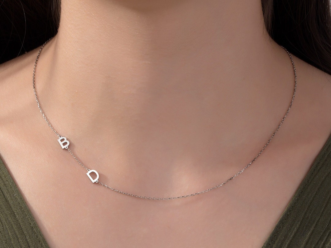 Family Initial Necklace, Sideways Letter Pendant, Personalized Jewelry ...