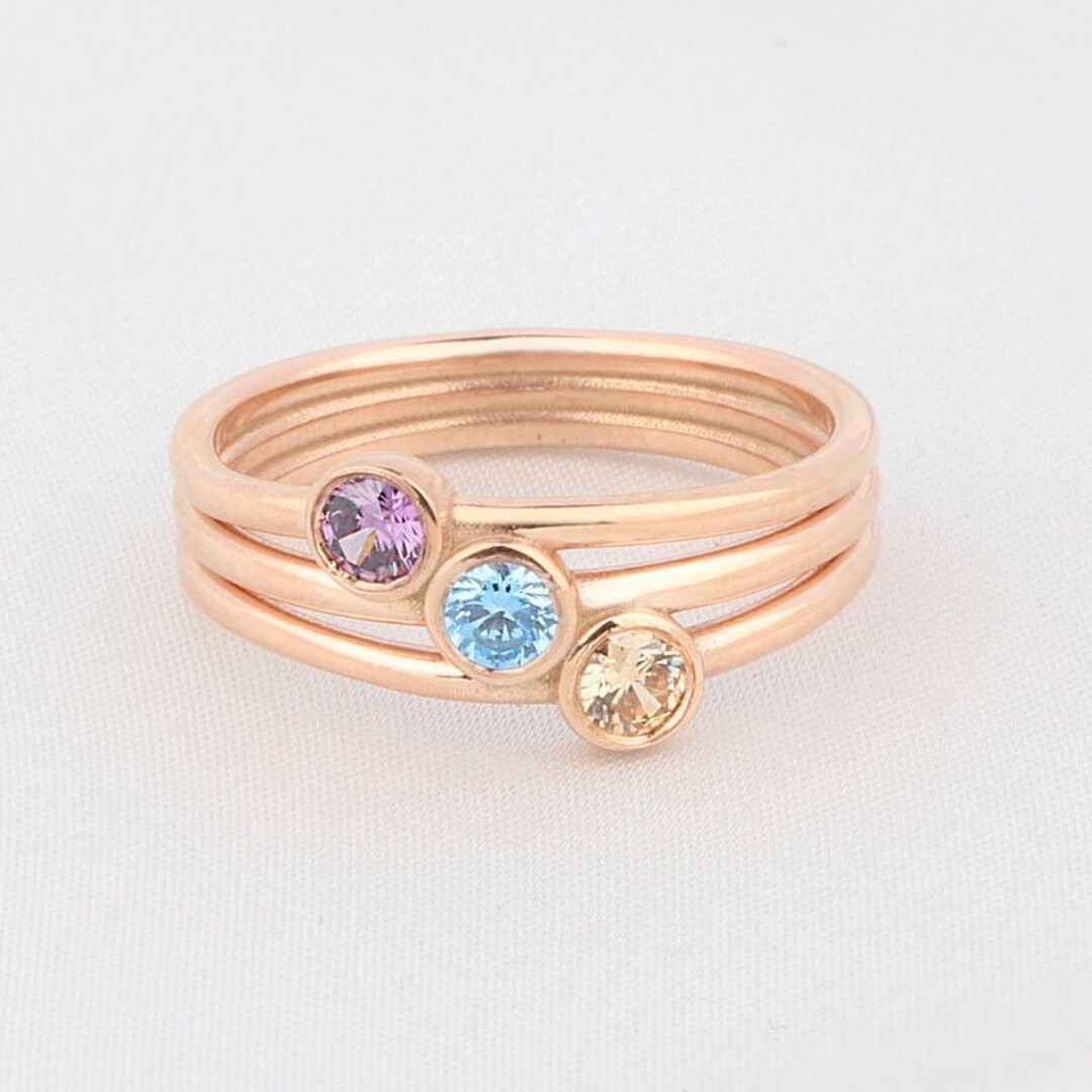 10K Gold Multi-band Birthstone Ring, Personalized Family Jewelry - Etsy