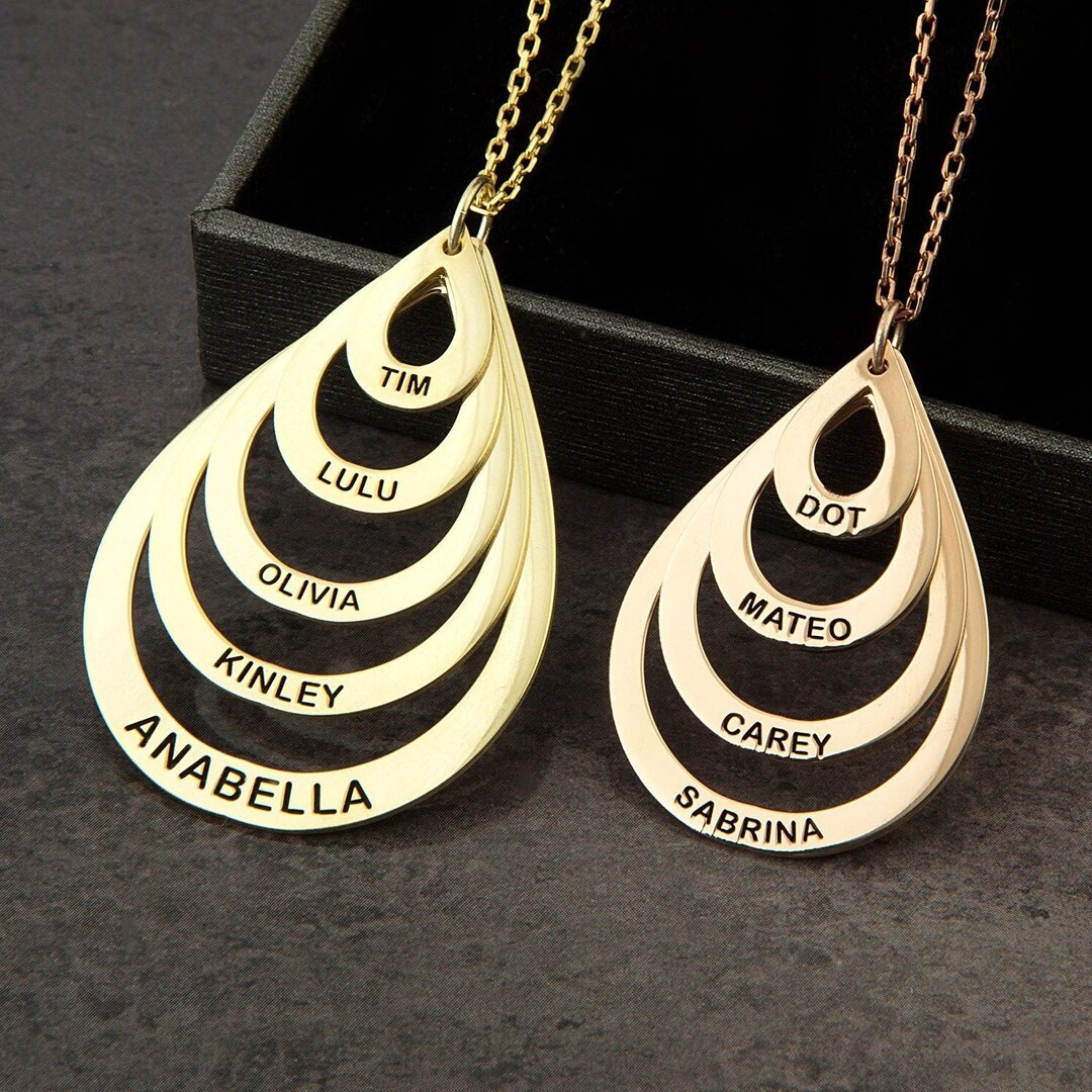 14K Gold Multi Name Necklaces, Silver Engraved Name Pendants, Family ...