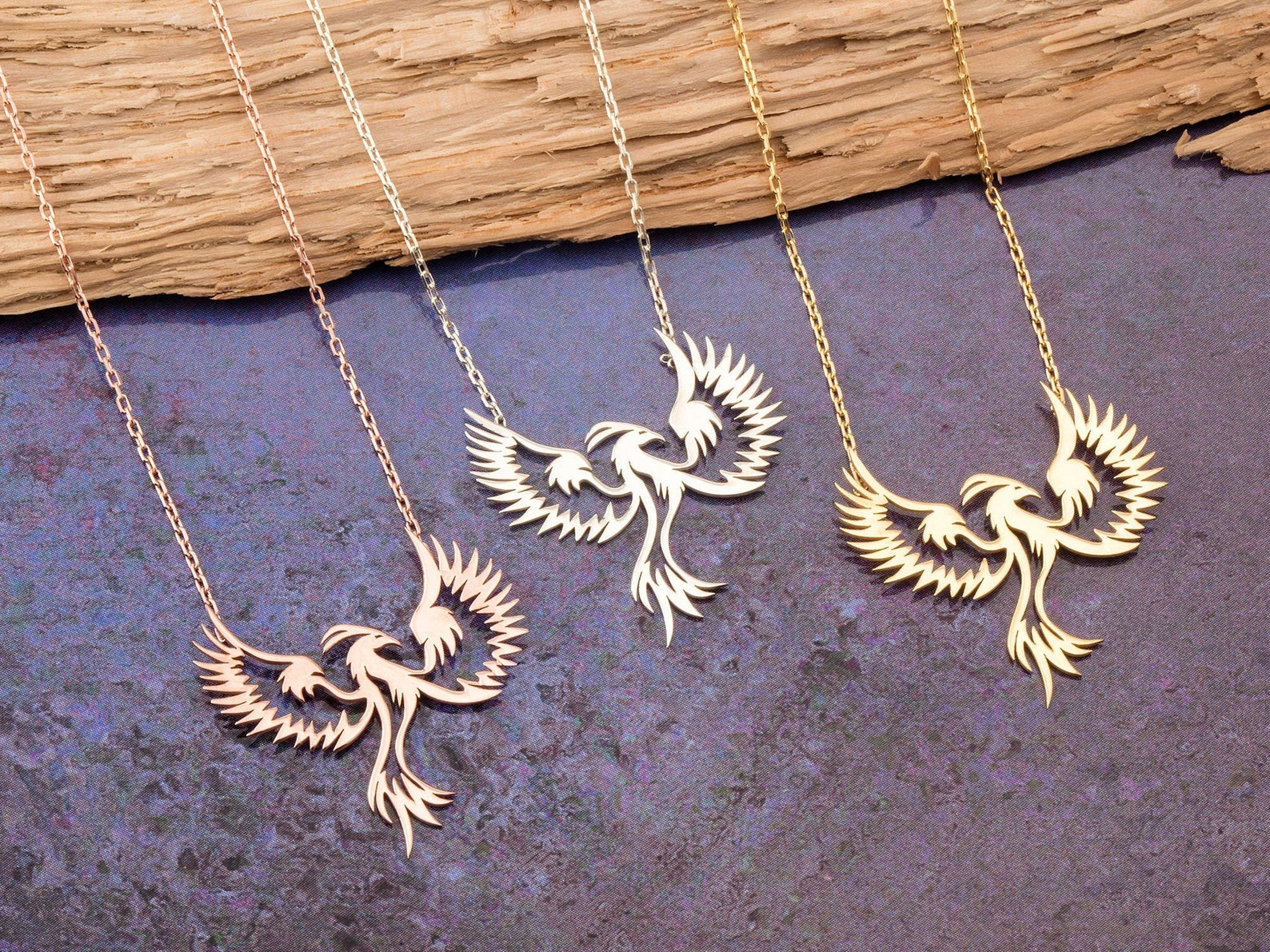 Phoenix Firebird Charm Necklace 14K Gold Phoenix Pendants | Etsy