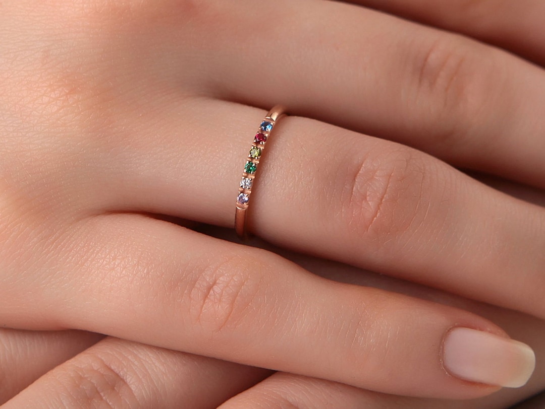 14K Gold Birthstone Rings for Mom, Personalized Gifts, Silver Stackable ...