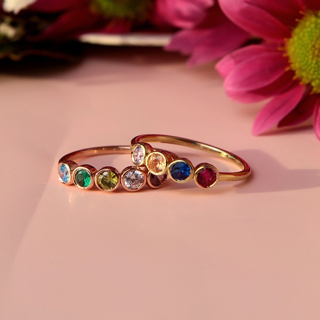 14K Gold Family Birthstone Ring for Mothers, 10K Gemstone Rings, Silver ...